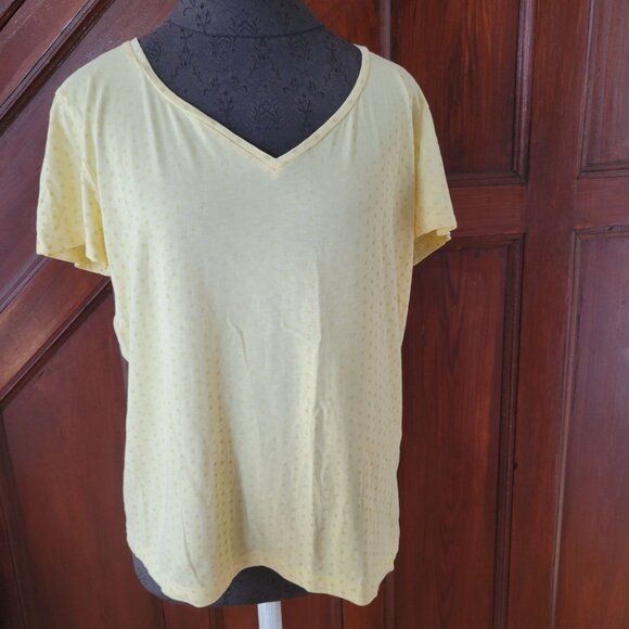 Tops | Talbots Yellow Vneck Polka Dot Short Sleeve Womens Top | Poshmark